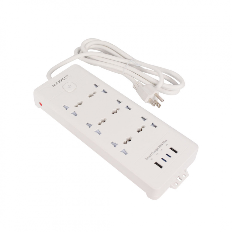 Alphalux 6g Power Extension Cord with 2 USB Type A & 2 Type C Outlet